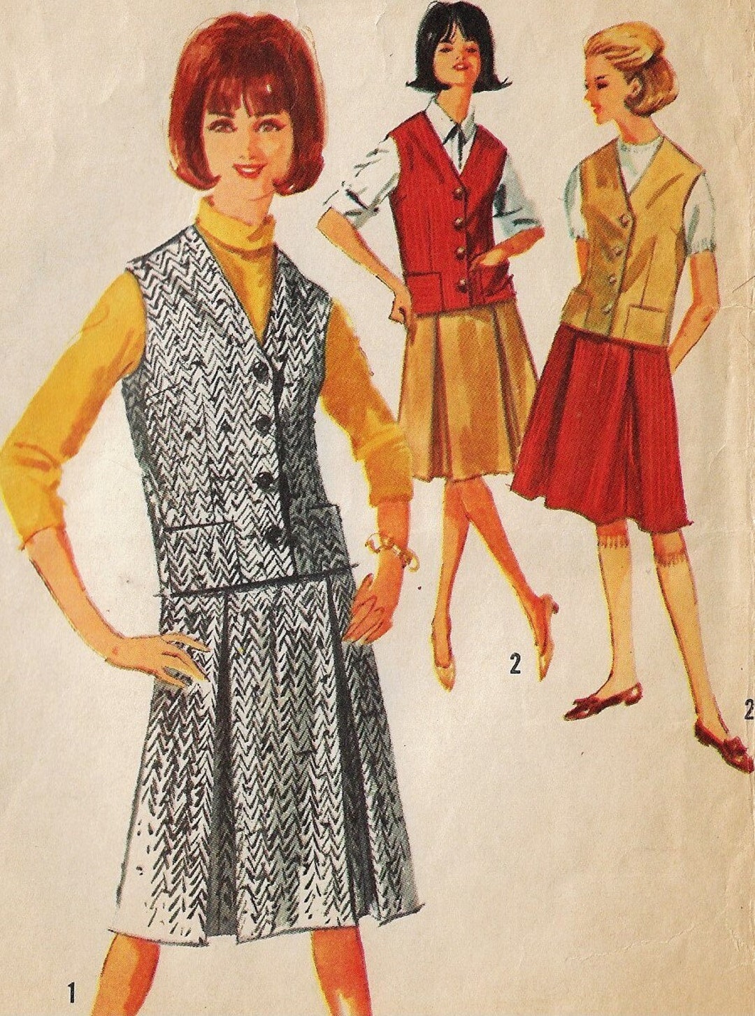 1960s Womens Preppy Skirt and Weskit Simplicity Sewing Pattern 5615 ...
