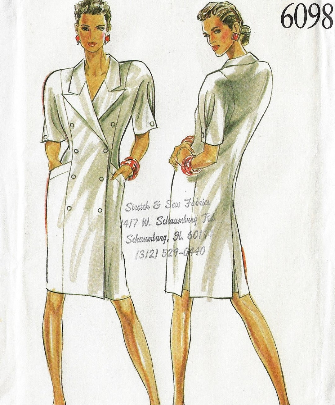 90s Womens Double Breasted Coat Dress New Look Sewing Pattern 6098 Size ...