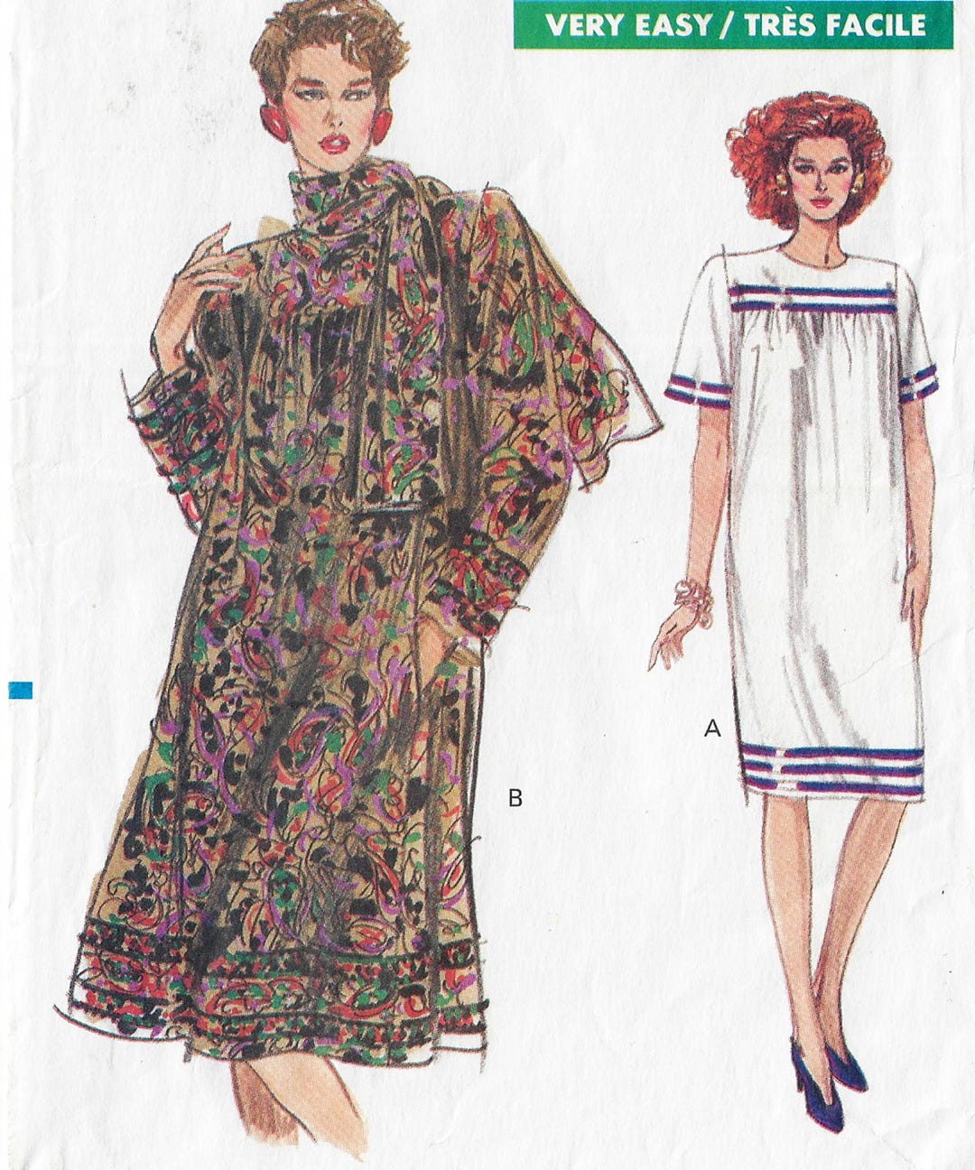 80s Womens Smock Style Dress With Variations Vogue Sewing Pattern 7553 ...