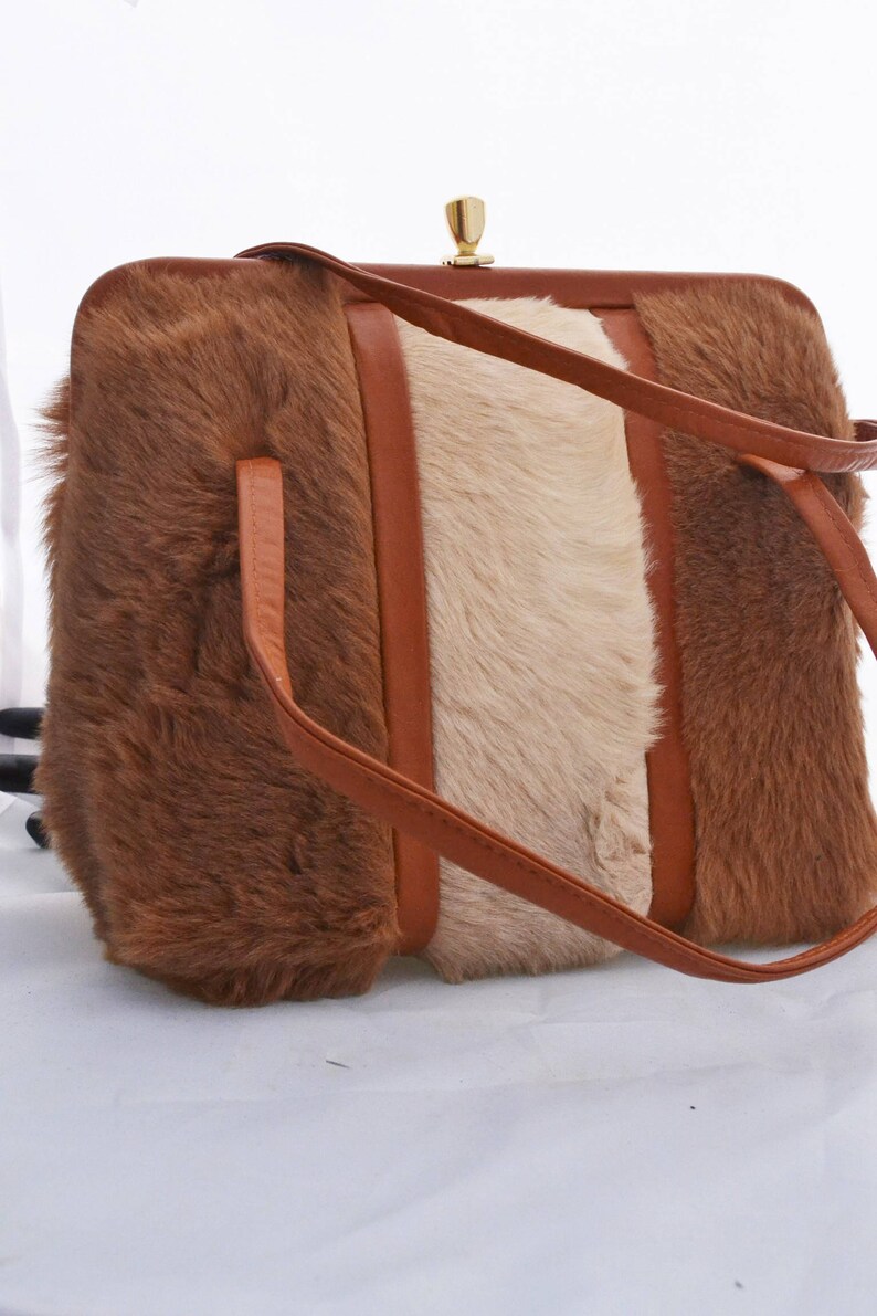 Vintage Fur Handbag Gorgeous Brown and Cream Fur Purse With Deep Rust ...