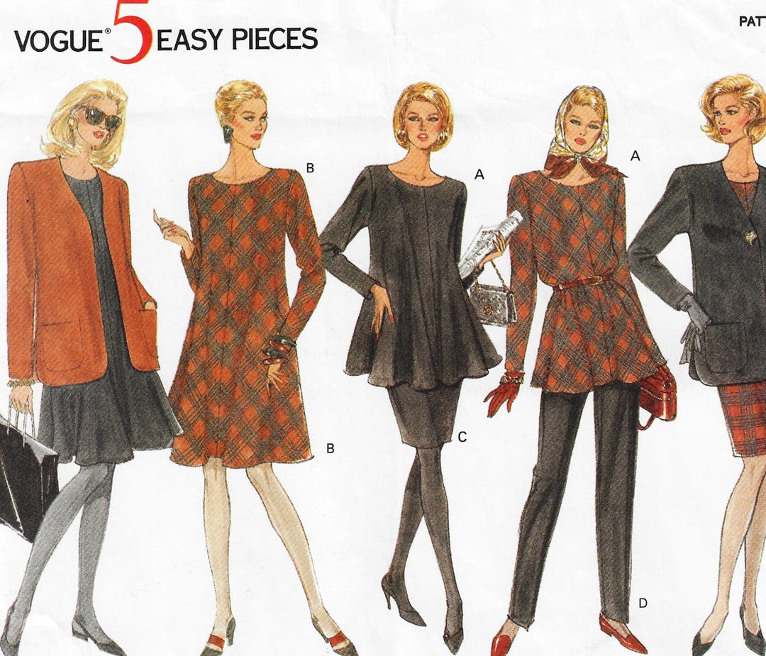 90s Jacket, Dress or Top, Skirt & Pants Vogue Sewing Pattern 2947 Size ...