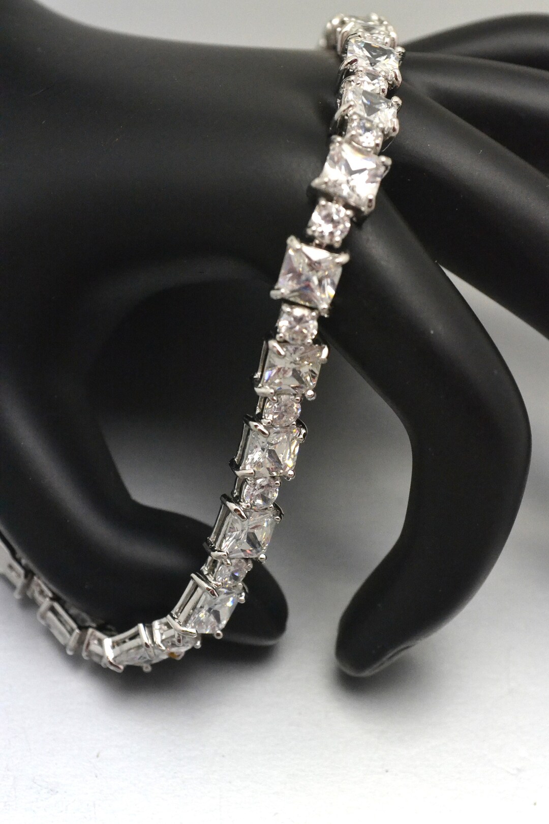 Vintage Sparkling Tennis Bracelet 925 Silver FAS With Square - Etsy