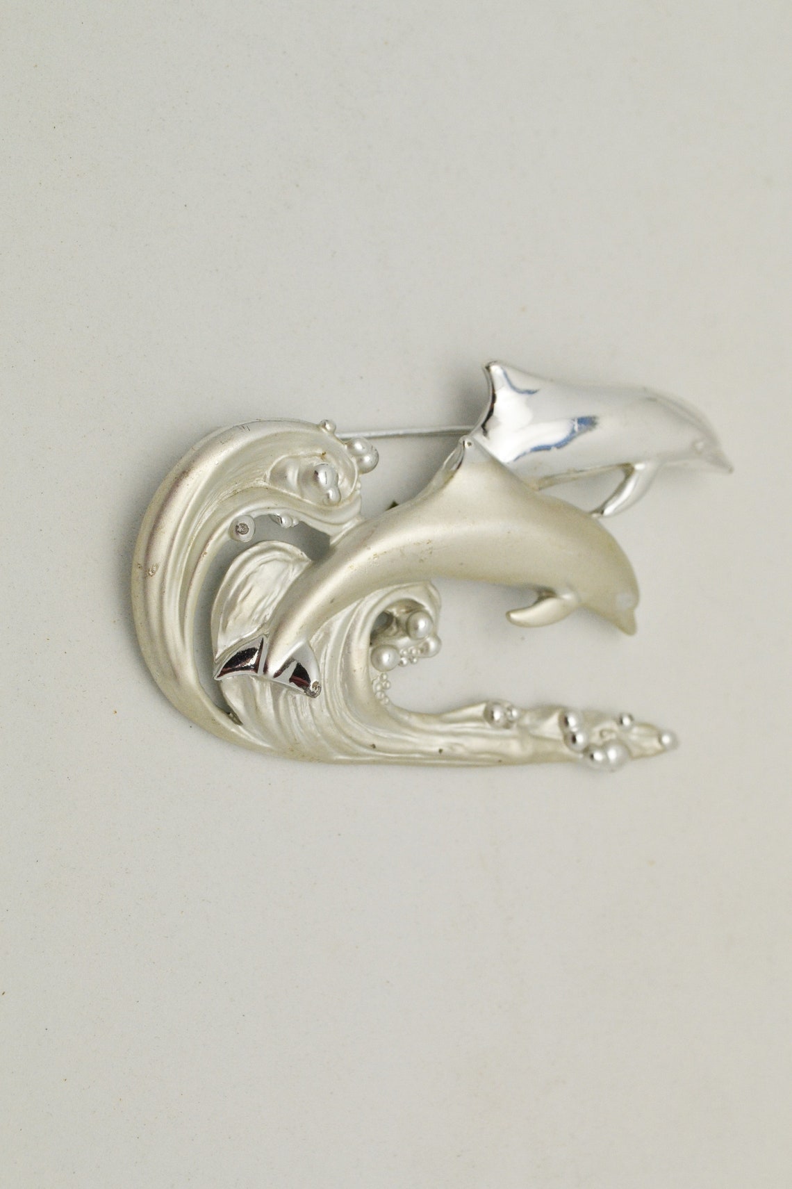 Vintage AJC Brooch Two Dolphins in the Waves Silver Tone Lapel - Etsy