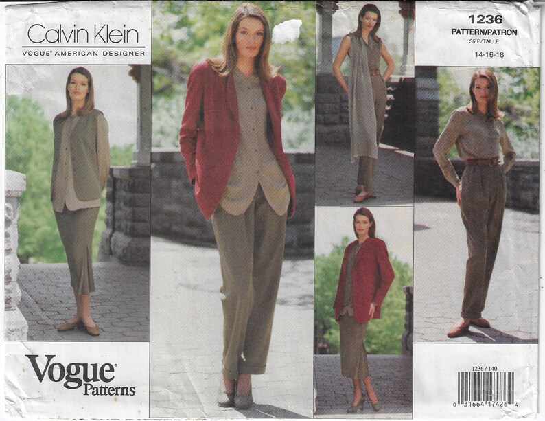 90s Calvin Klein Jacket, Vest, Shirt, Skirt & Pants Vogue Sewing ...