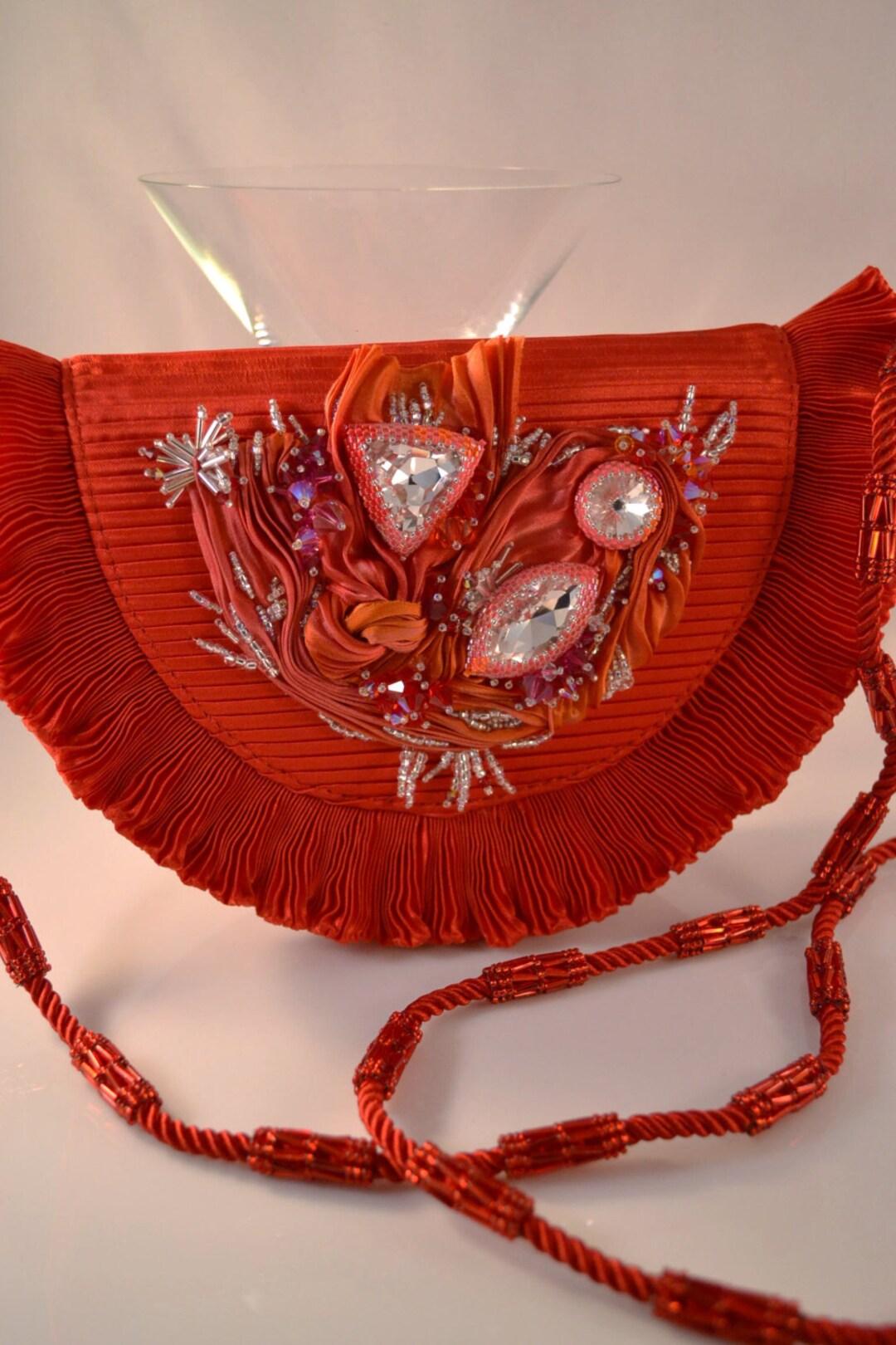 OOAK Ravishing Red Evening Purse Shibori Ribbon and Premium Crystal ...