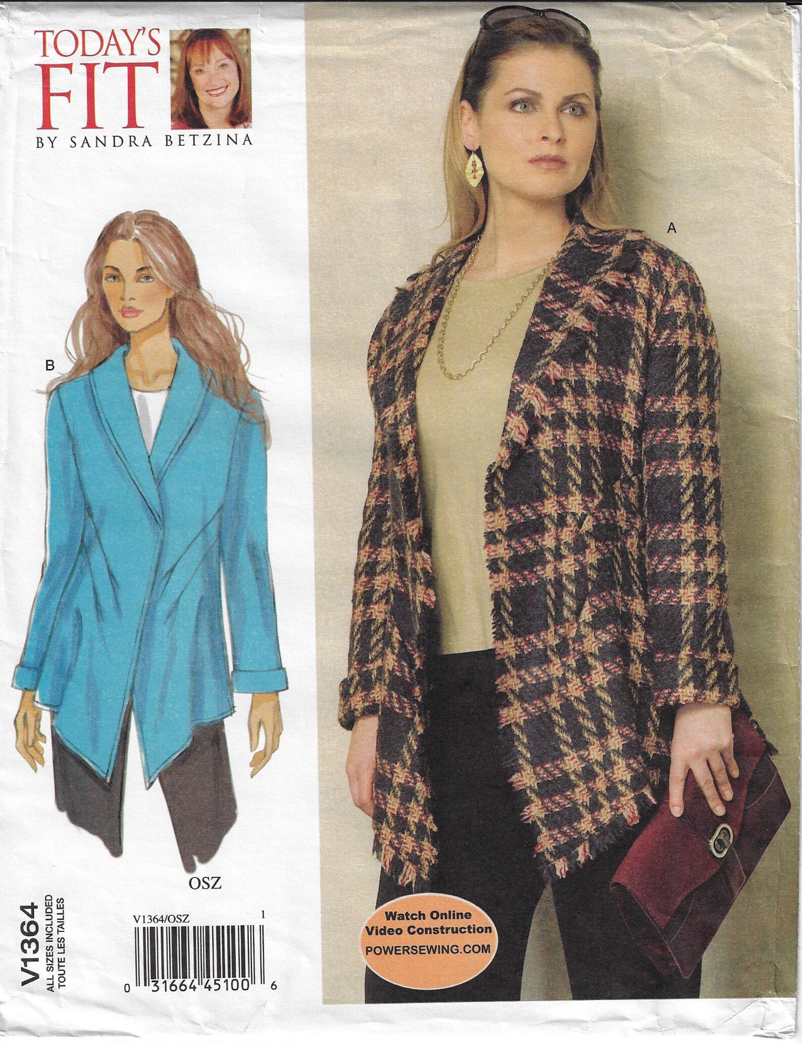 Sandra Betzina Unlined Jacket Shawl Collar Vogue Sewing Pattern V1364 ...