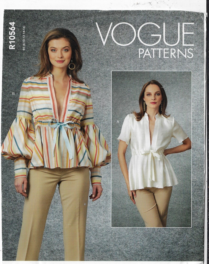 Womens Deep V Neckline Top With Sleeve Variations Vogue Sewing Pattern ...