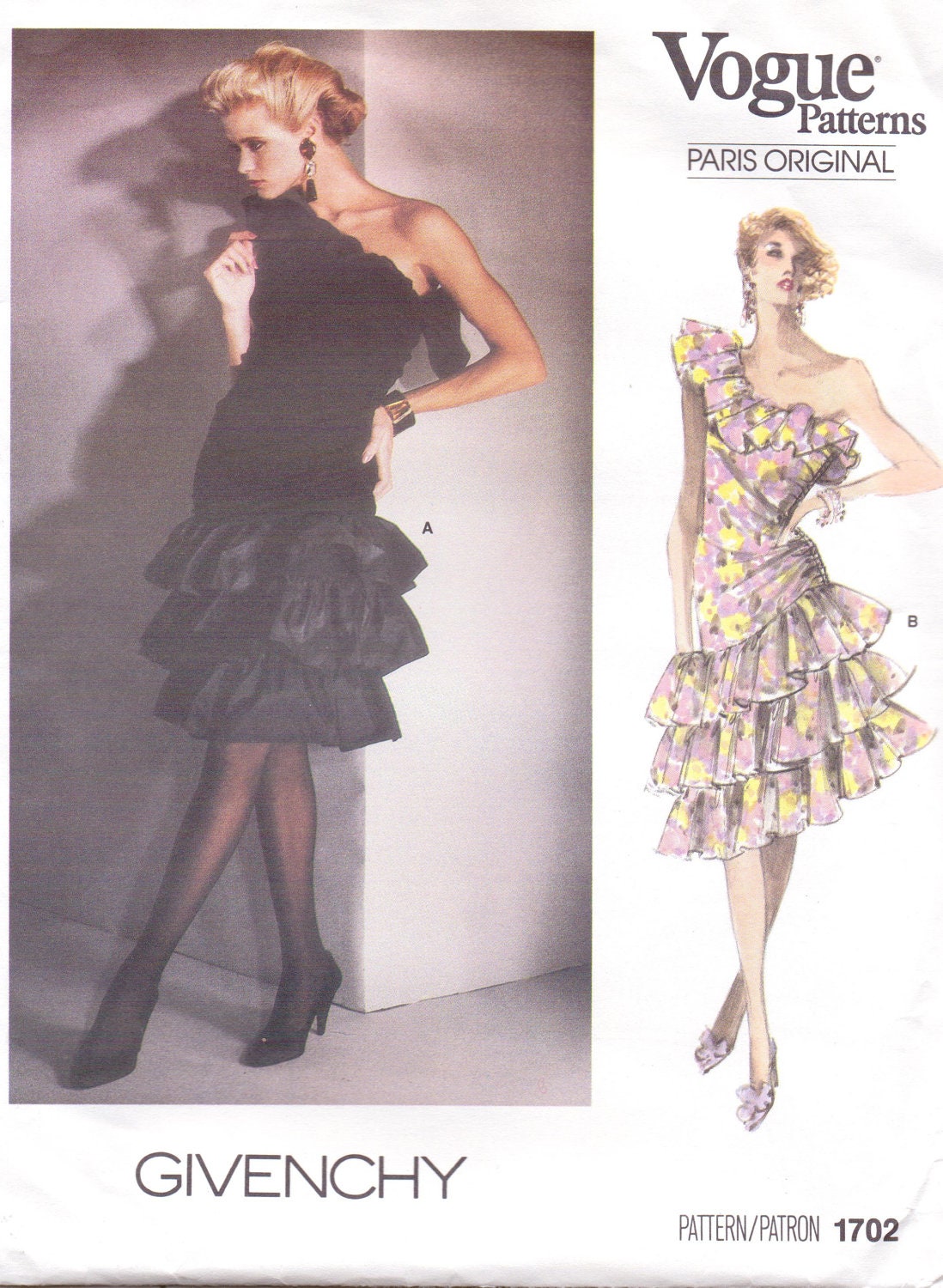 80s Vogue Sewing Pattern 1702 Womens One Shoulder Ruffled - Etsy