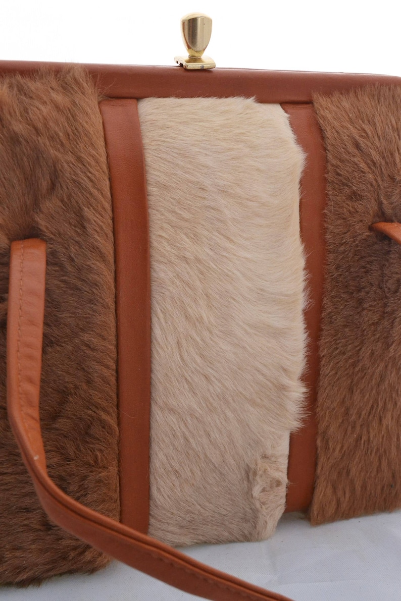 Vintage Fur Handbag Gorgeous Brown and Cream Fur Purse With Deep Rust ...