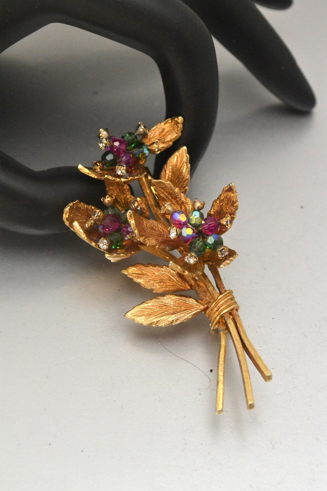 Vintage Vendome Floral Brooch Gold Plated Metal With Czech Beads - Etsy