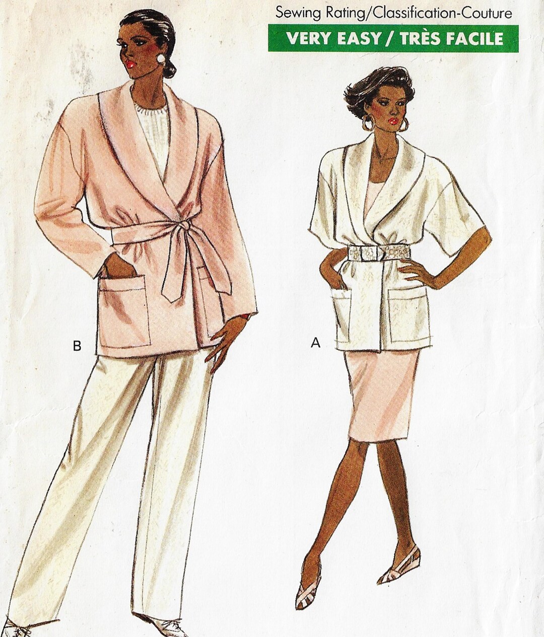 90s Plus Size Shawl Collar Wrap Jacket, Skirt, Pants & Belt Vogue ...