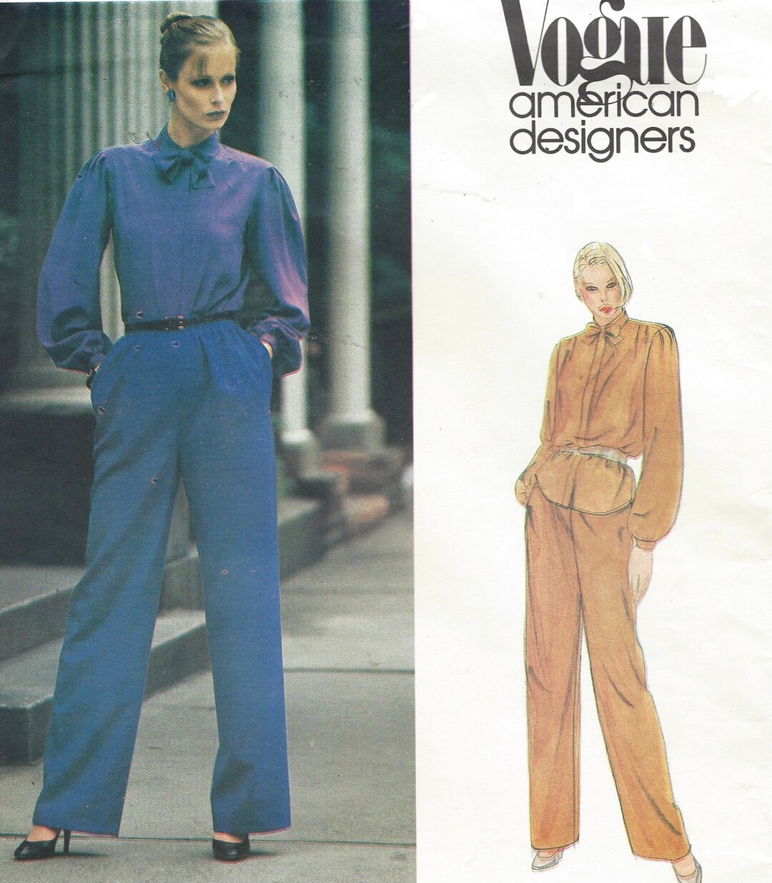 1980s Don Sayres Womens Blouse, Tie & Pants Vogue Sewing Pattern 2614 ...