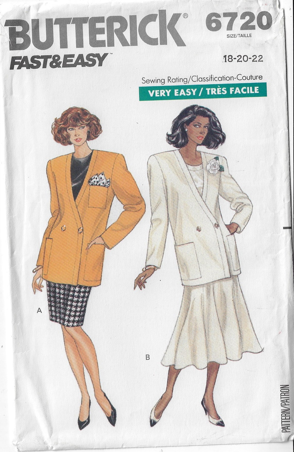 80s Butterick Sewing Pattern 6720 Womens Double Breasted Below | Etsy