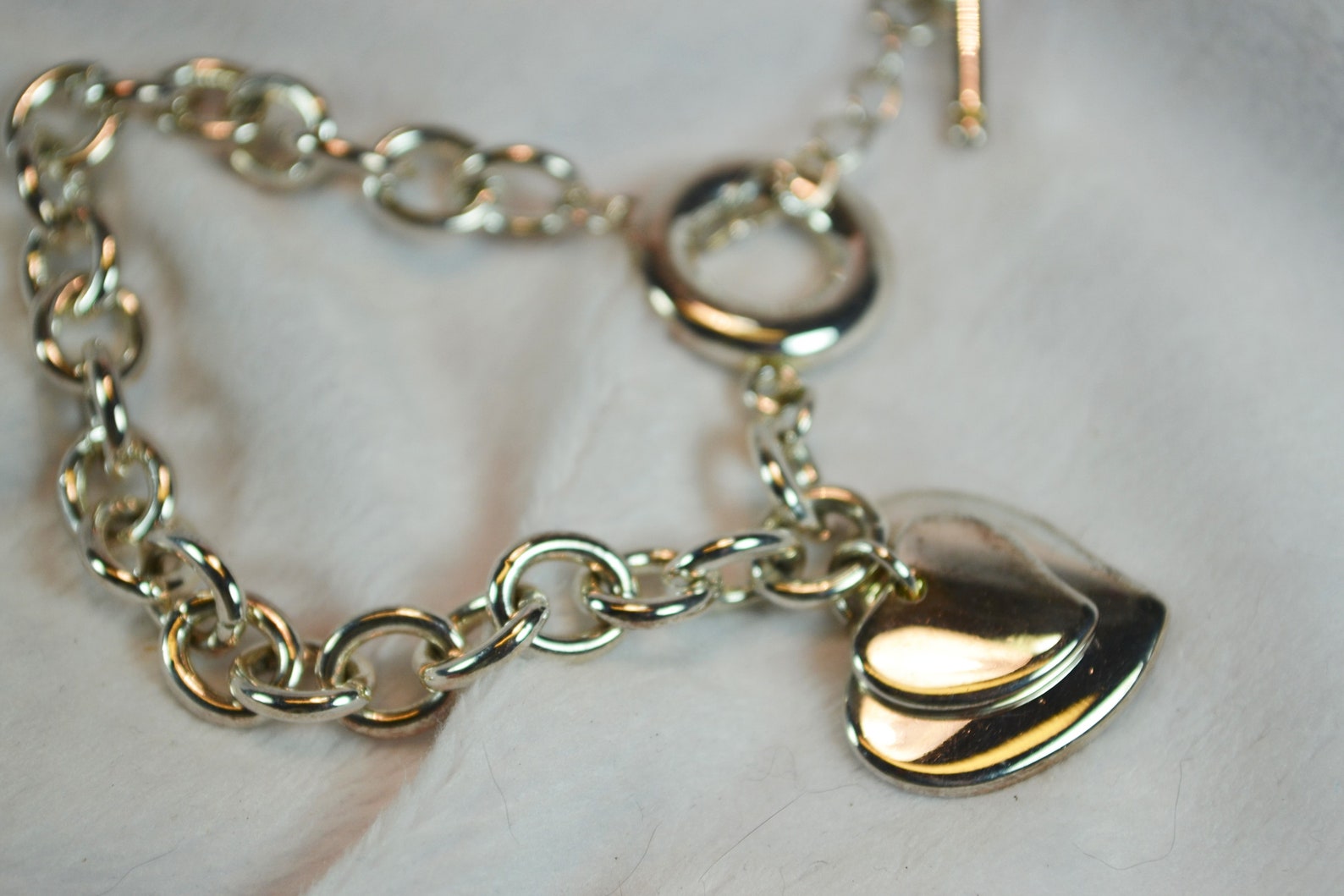 925 Silver Link Bracelet with Double Heart Charms Toggle | Etsy