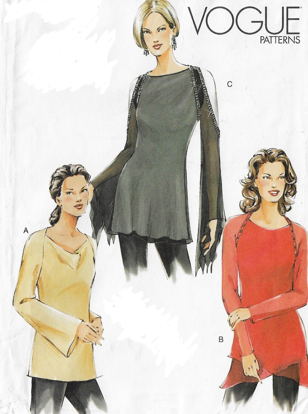 Womens Raglan Sleeve Bias Cut Tunics With Variations Vogue Sewing ...