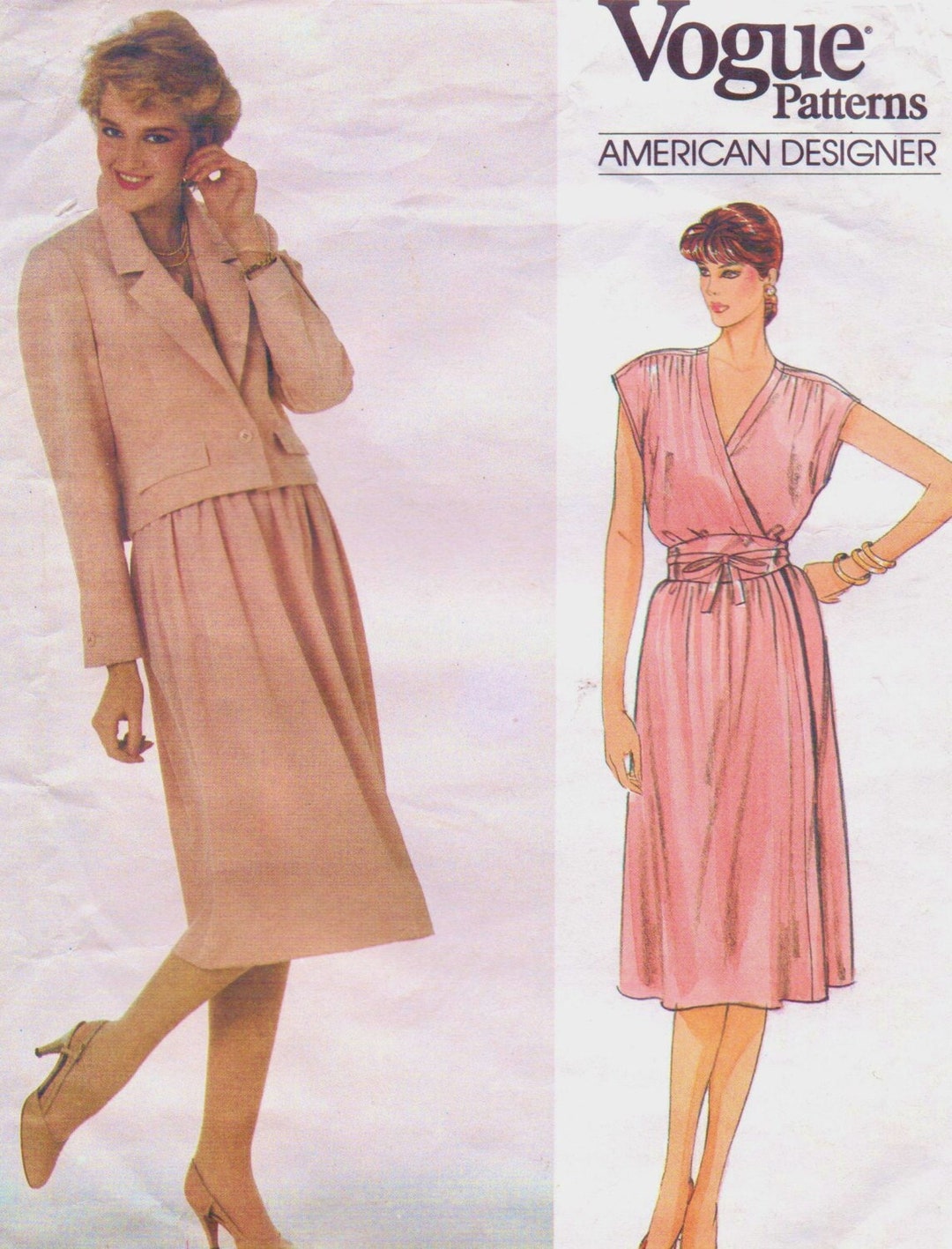 80s Adele Simpson Above Hip Jacket, Front Wrap Dress & Belt Vogue ...