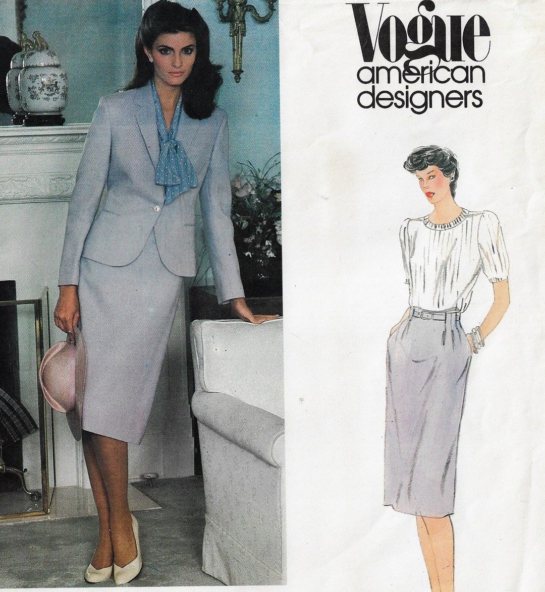 70s Joseph Picone One Button Jacket, Skirt & Belt Vogue Sewing Pattern ...