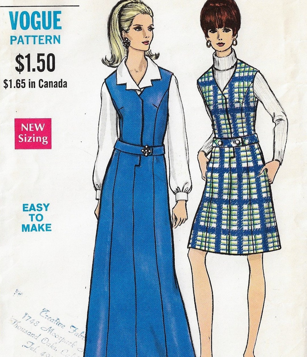 60s Womens One-piece Jumper & Belt Vogue Sewing Pattern 7427 Size 12 ...