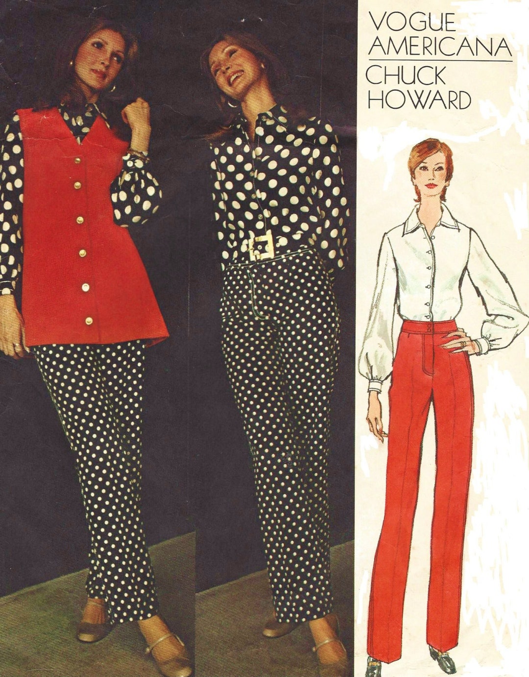 1970s Chuck Howard Womens Pointed Collar Blouse, Pants and Sleeveless ...