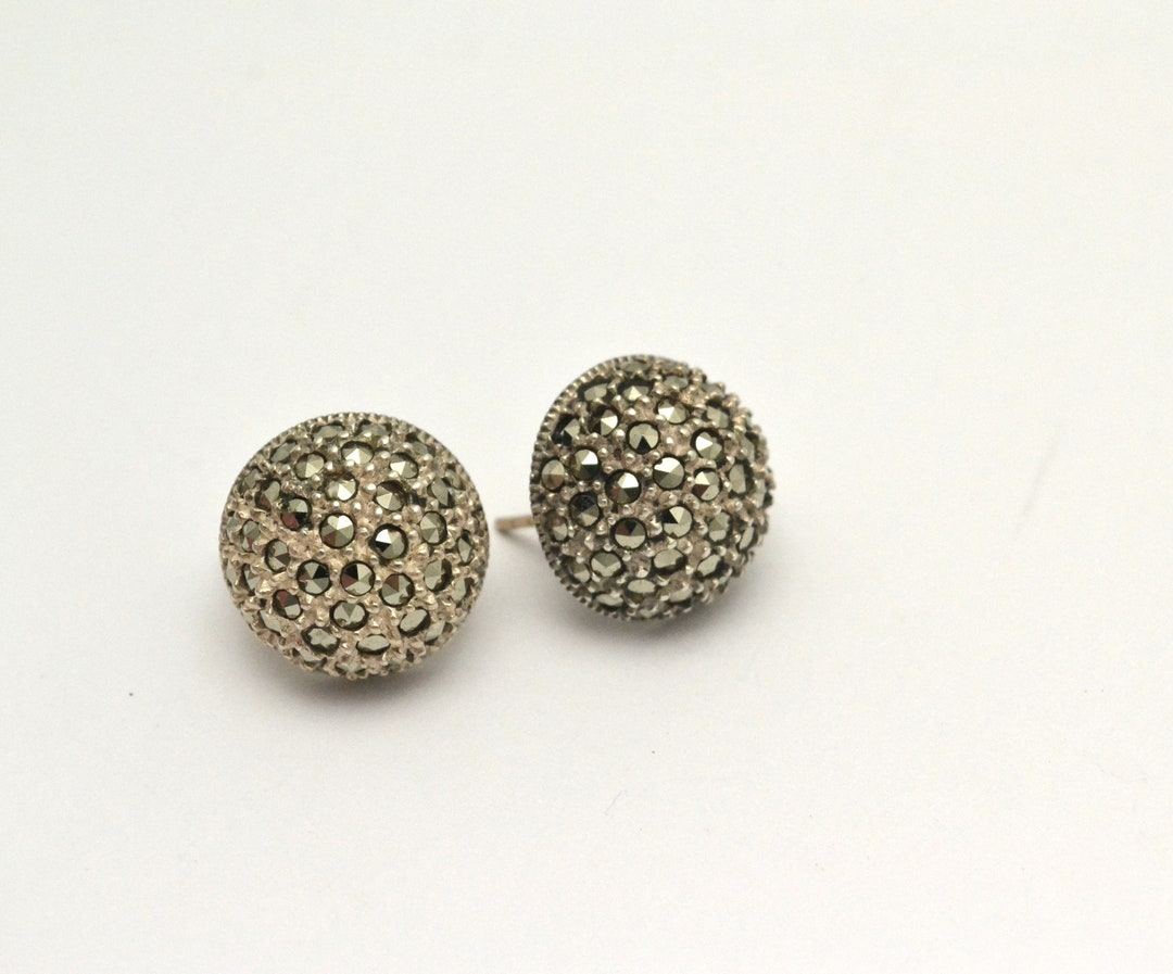 Vintage Judith Jack 925 Sterling Silver and Marcasite Button Pierced ...