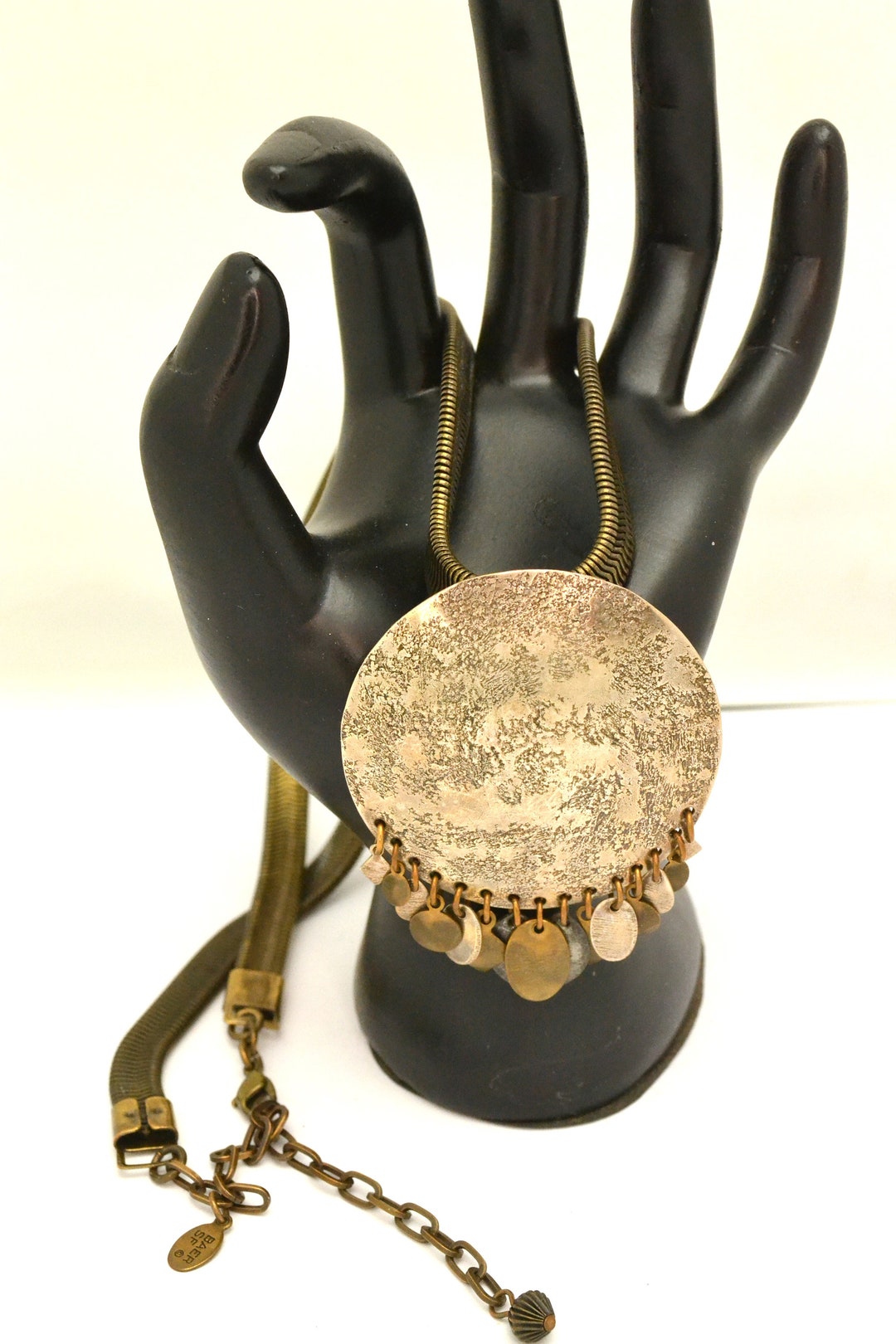 Vintage Marjorie Baer SF Necklace Etched Silver Tone Disk With Wide ...