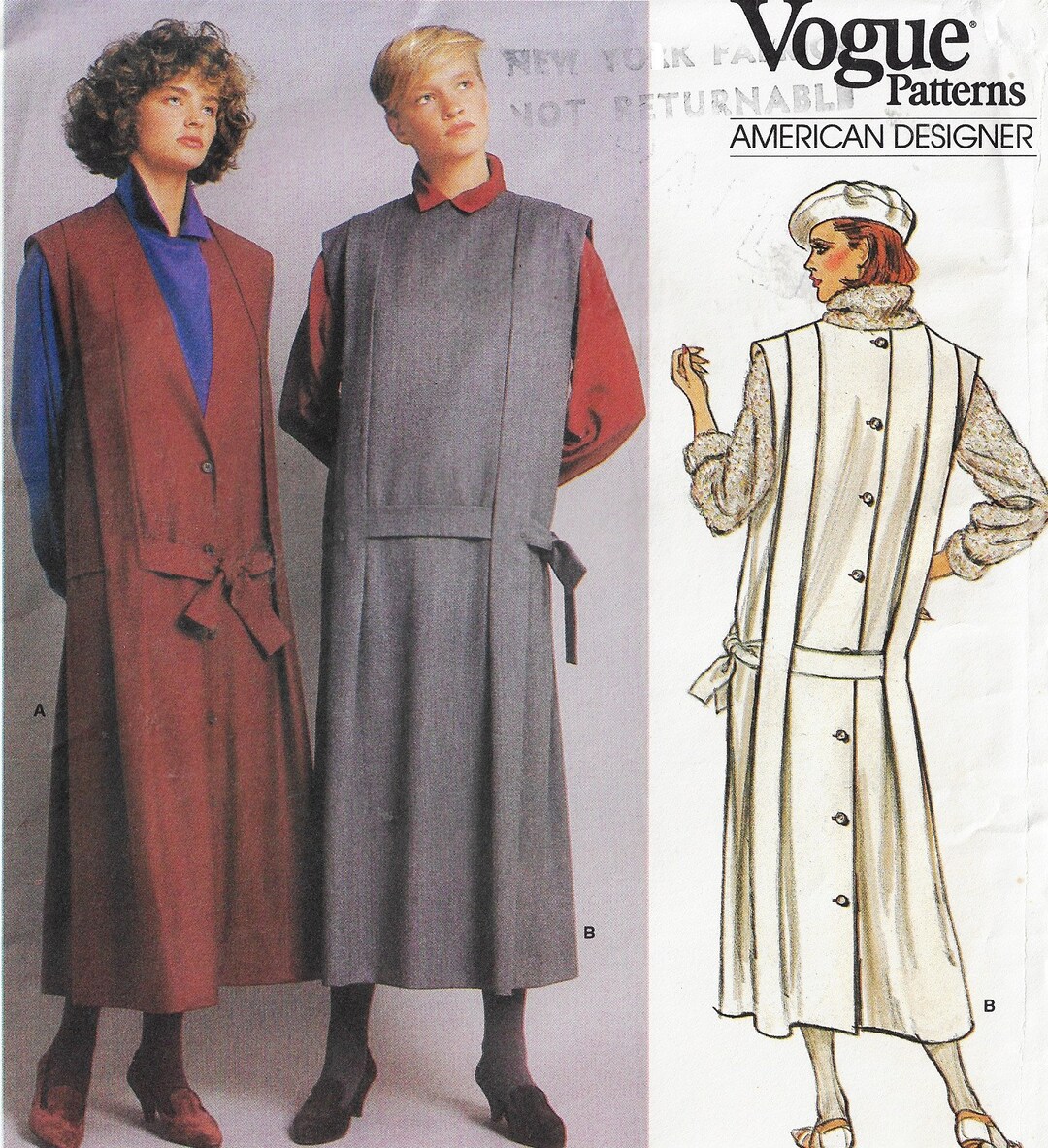 80s Perry Ellis Jumper Front or Back Buttoned & Belt Vogue Sewing ...