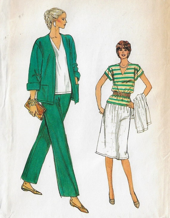 80s Plus Size Womens Casual Jacket Top Pants & Skirt Vogue - Etsy