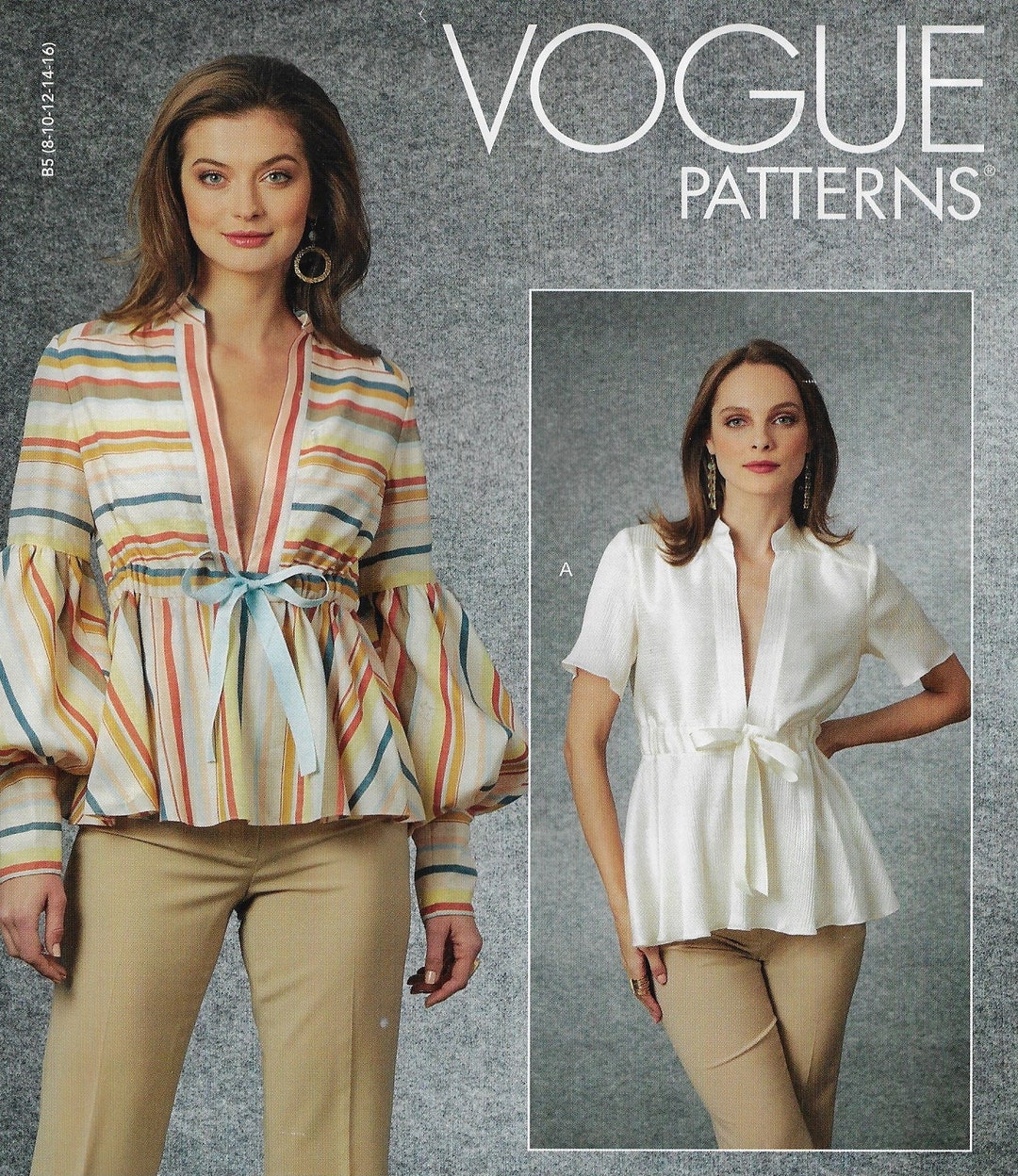 Womens Deep V Neckline Top With Sleeve Variations Vogue Sewing Pattern ...