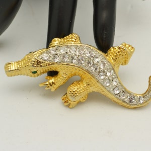 Vintage Alligator Brooch With Rhinestones & Green Eyes Gold Tone Metal ...