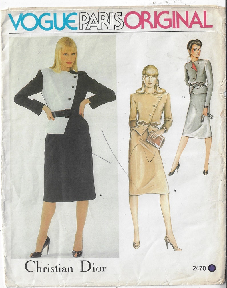 80s Christian Dior Wrap Jacket & Straight Skirt Vogue Sewing Pattern ...