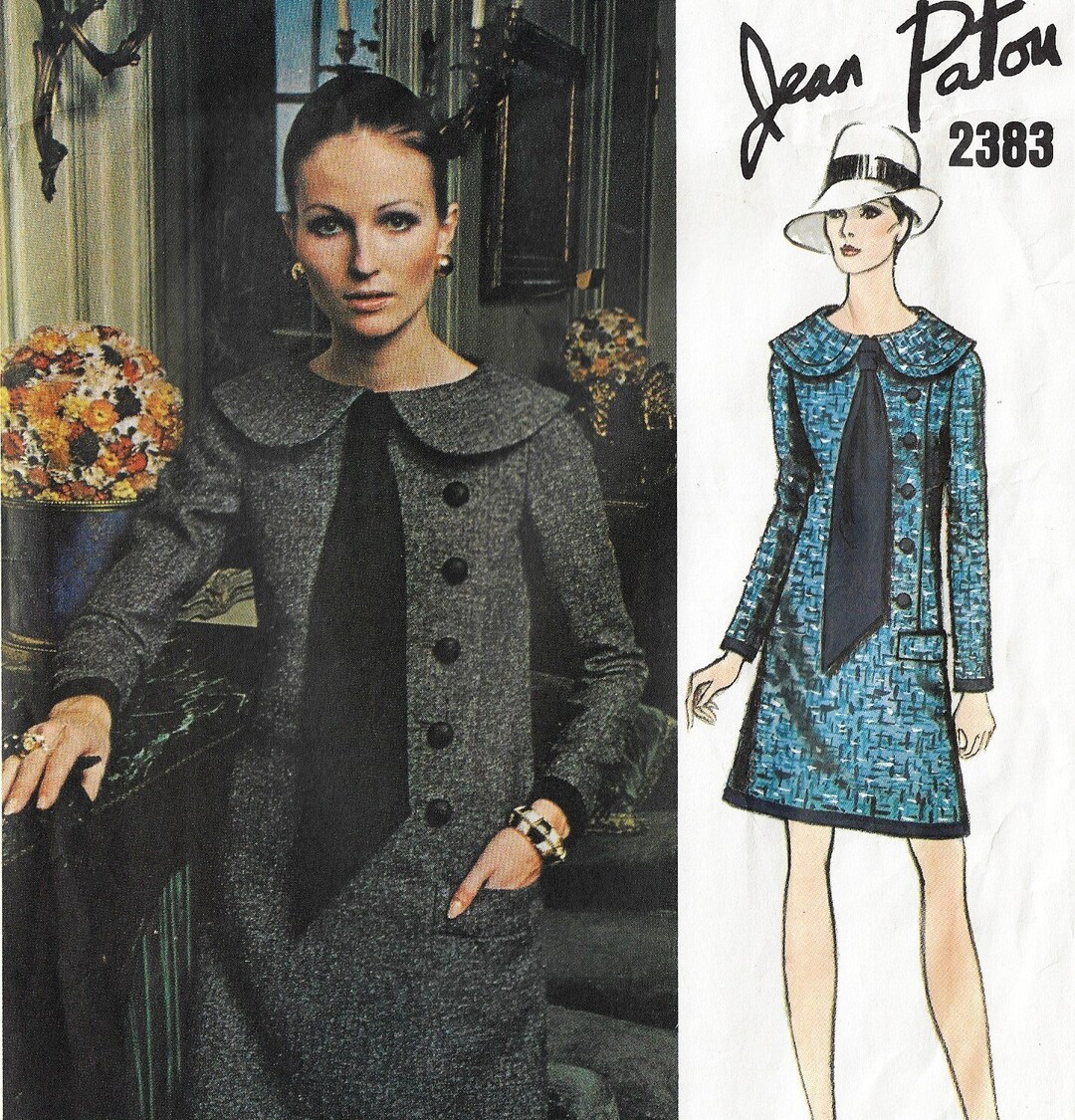 70s Jean Patou Womens Designer Dress Vogue Sewing Pattern 2383 Size 12 ...