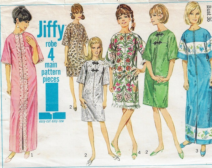 60s Womens One Piece Robe 2 Lengths Jiffy Made From Towels Simplicity ...