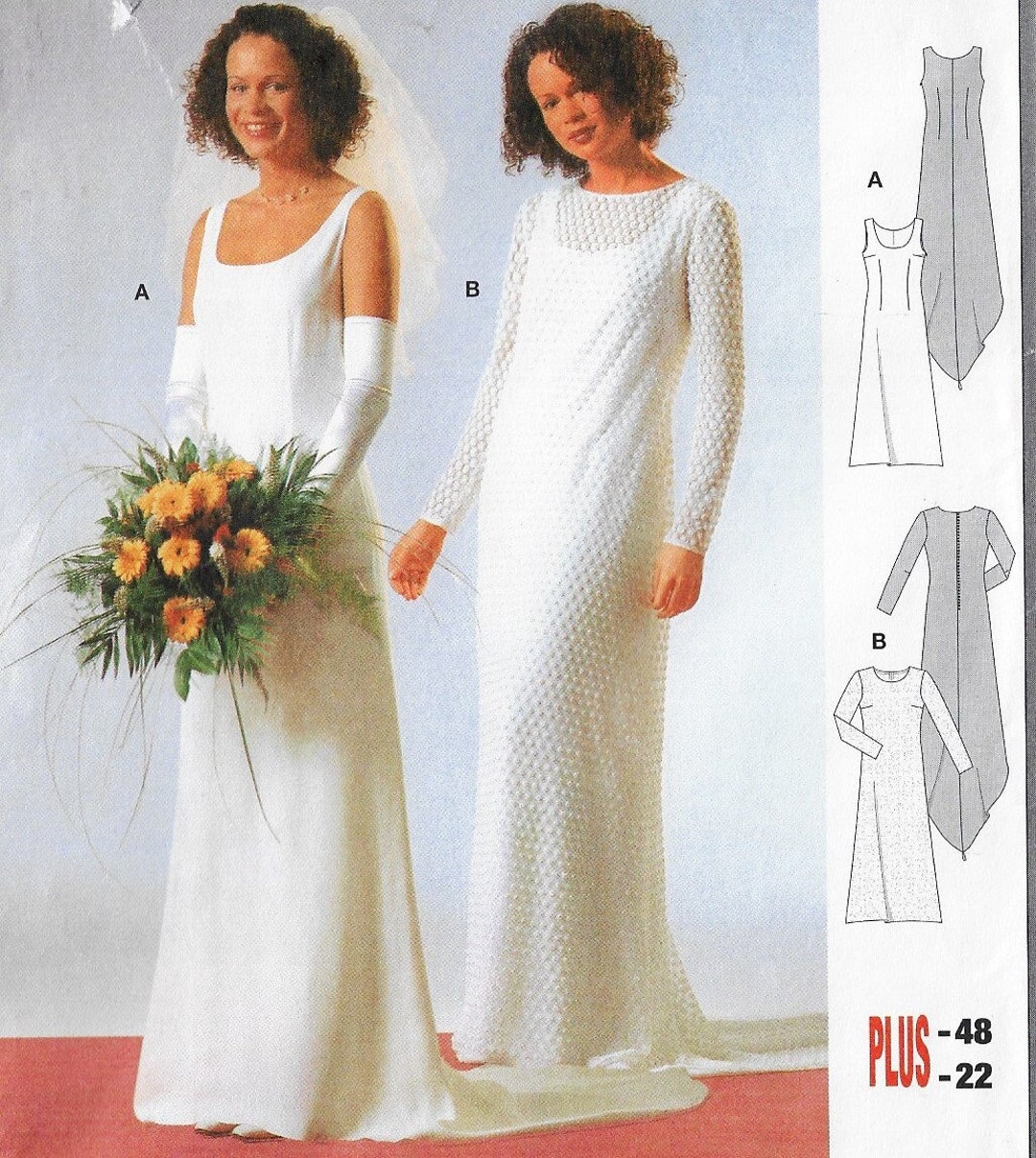 90s Womens Wedding Gown & Lace Overdress Burda Sewing Pattern 8966 Size ...