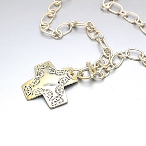 925 Silver Mexican Style Square Cross Necklace 17 Inch Large Open Chain ...