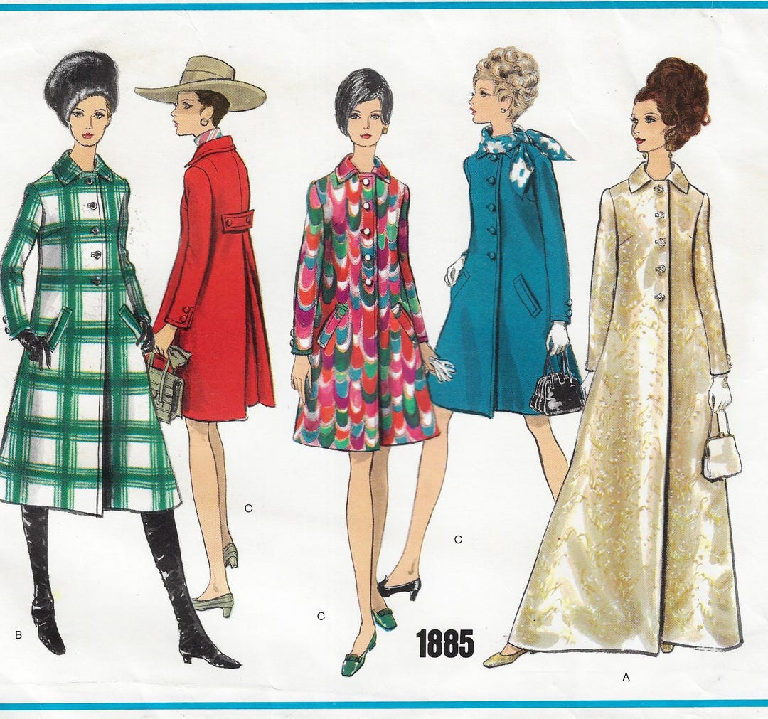 1960s Womens A-line Coat in Three Lengths Vogue Sewing Pattern 1885 ...