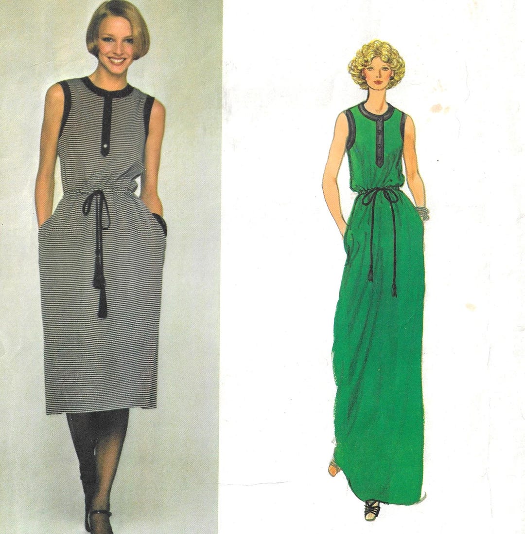 1970s Yves St Laurent Blouson Knit Dress Vogue Sewing Pattern 1292 Size ...