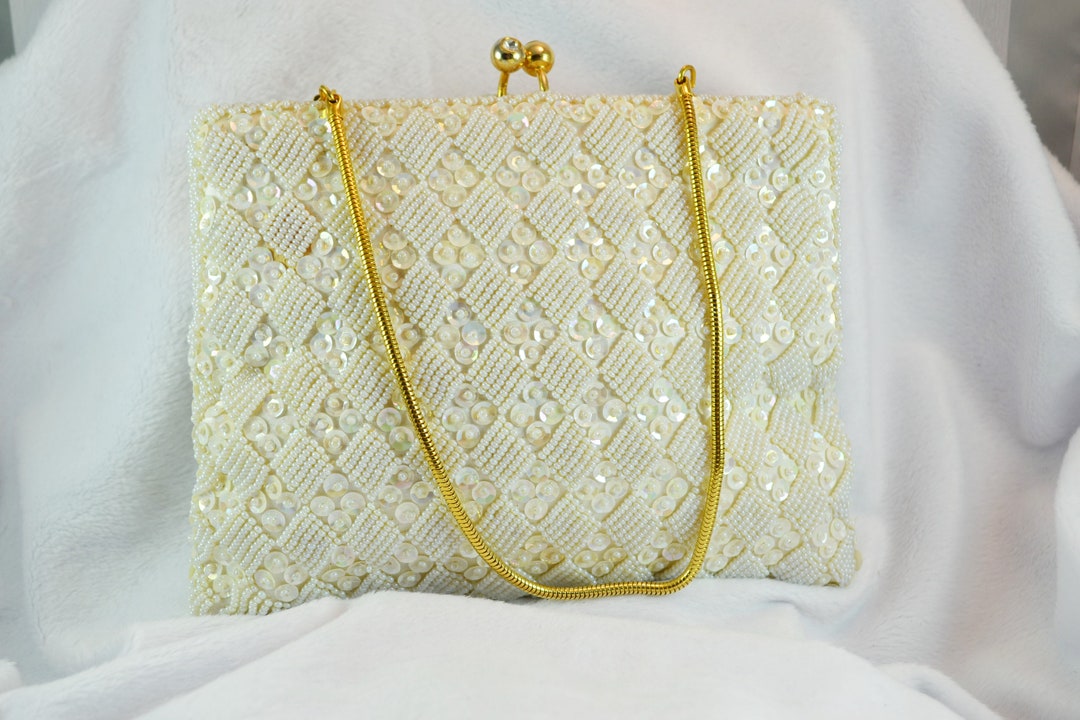 Vintage Goldco White Beaded Handbag Made in Hong Kong Convertible ...