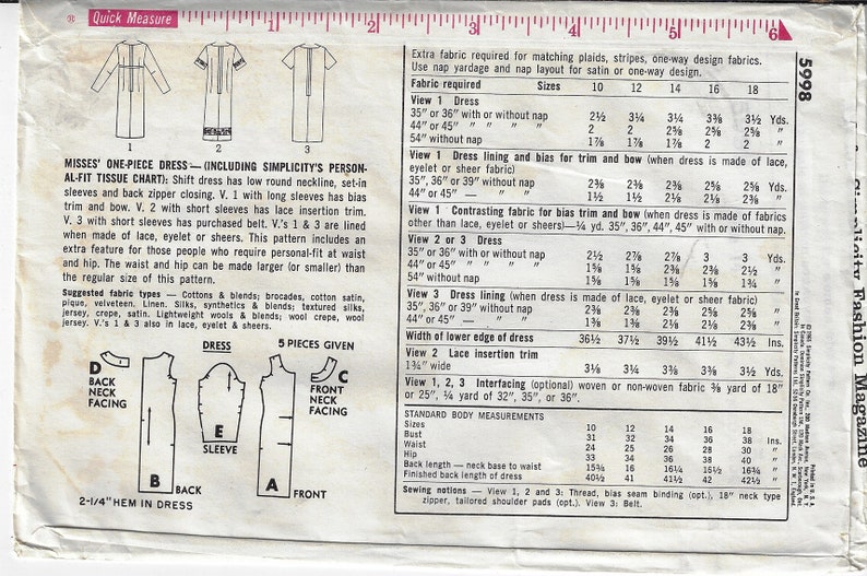 1960s Womens One Piece Shift Dress in Three Styles Simplicity | Etsy