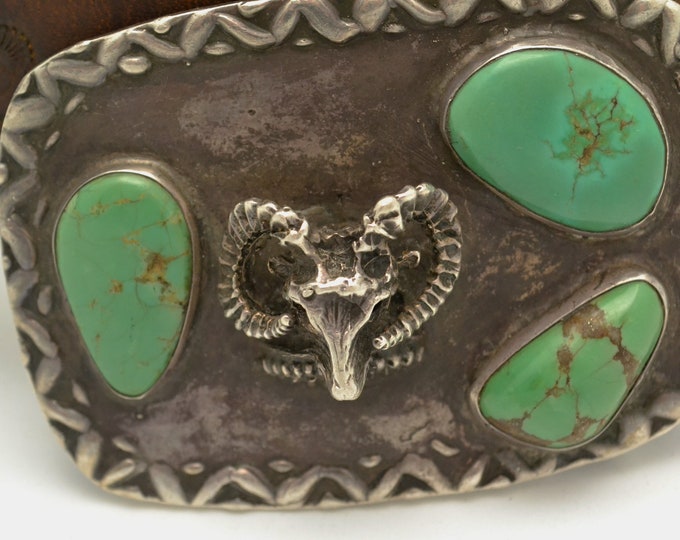 Vintage Sheep Head and Kingman Turquoise Belt Buckle With Size 40 ...