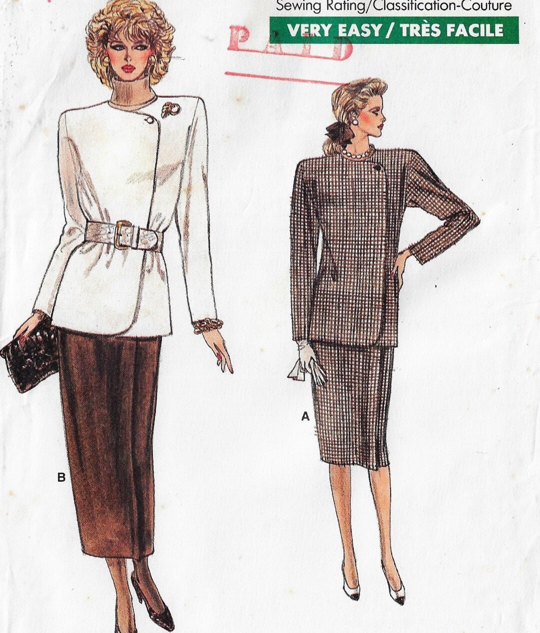 80s Below Hip Jacket & Wrap Skirt Vogue Sewing Pattern 7021 Size 12 14 ...