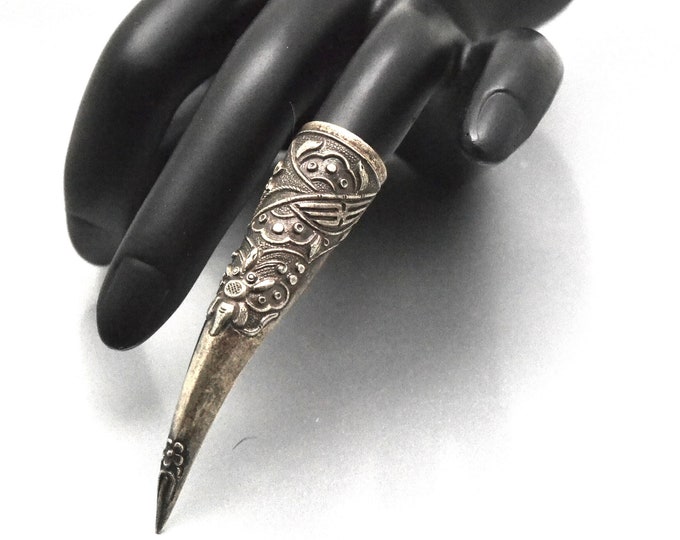 Antique Qing Dynasty Chinese Fingernail Guard Tests 925 Silver With ...