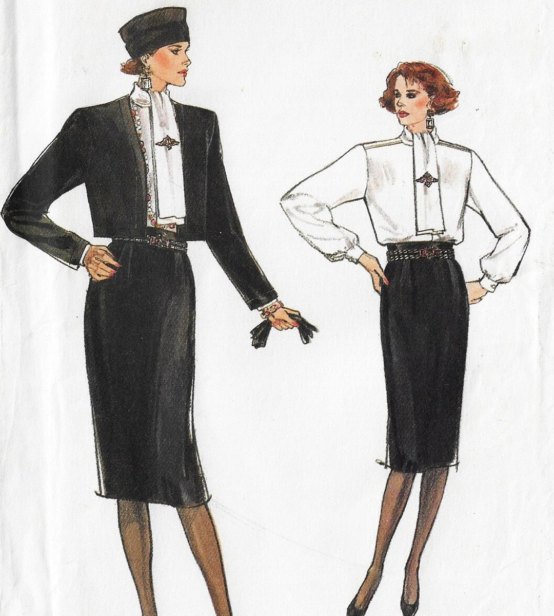 80s Womens Above Waist Jacket, Skirt & Blouse Vogue Sewing Pattern 9477 ...
