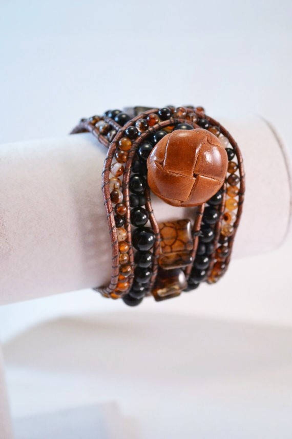 OOAK Handmade Boho Leather Wrap Statement Cuff Moss Agate | Etsy