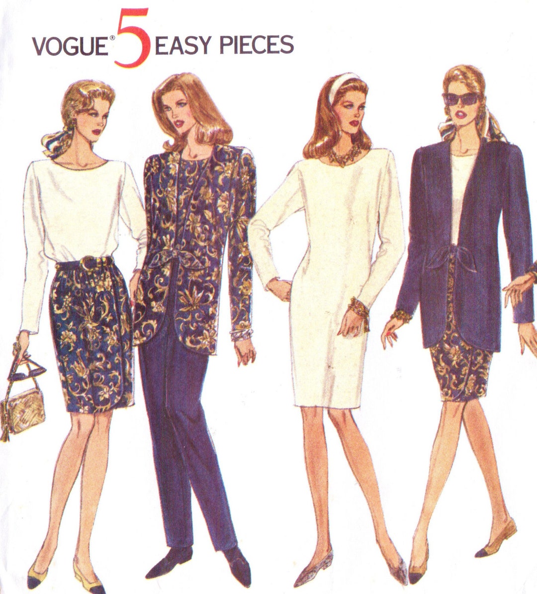 90s Tie Front Jacket, Dress or Top, Skirt & Pants Vogue Sewing Pattern ...