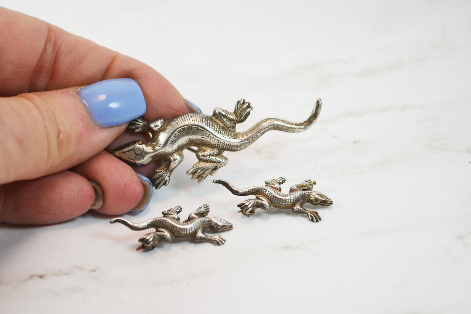 Vintage Lang Set of 3 Sterling Lizard Pins Mama and Two Babies | Etsy