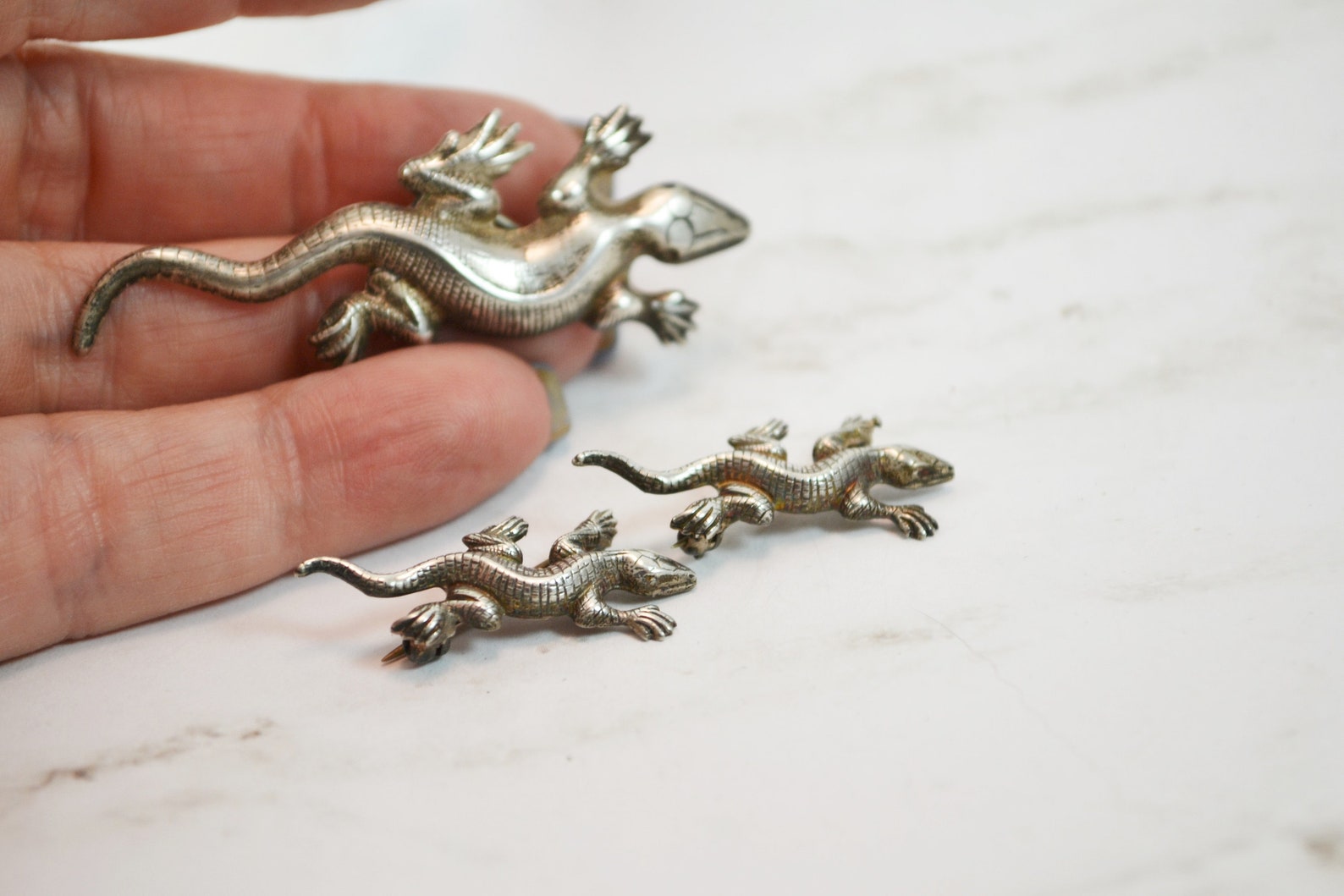 Vintage Lang Set of 3 Sterling Lizard Pins Mama and Two Babies | Etsy