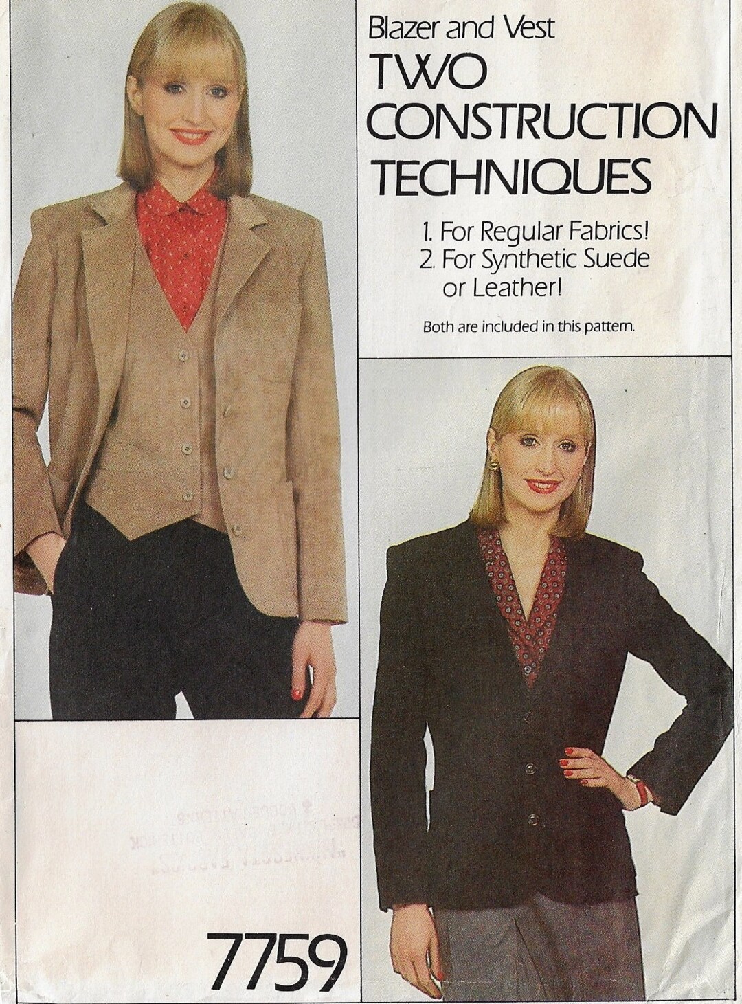 80s Womens Blazer and Vest for Suede, Leather or Fabric Vogue Sewing ...