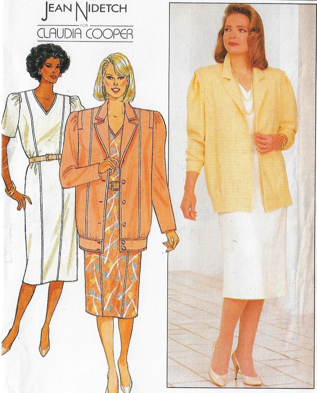80s Jean Nidetch Womens Boxy Jacket & Straight Dress Butterick Sewing Pattern 3970 Size 20 22 24 ...