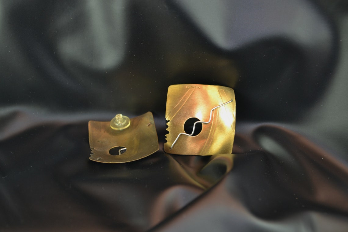 80s David Badman Modernist Mixed Metal Pierced Earrings Gold & - Etsy