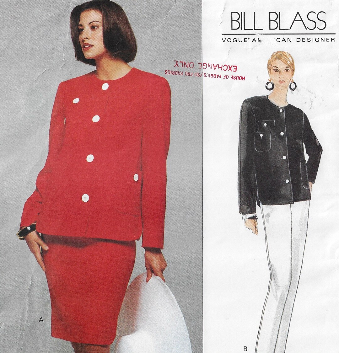 90s Bill Blass Above Hip Jacket, Pencil Skirt & Pants Vogue Sewing ...